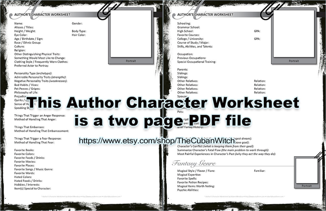 Character Worksheet for Authors - Etsy