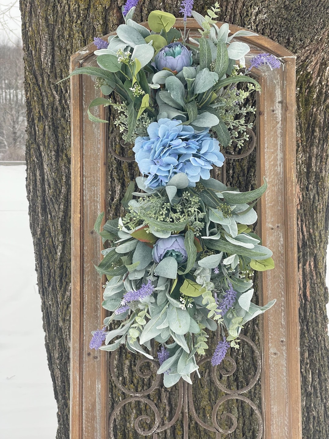 Teardrop Wall Swag-vertical Wall Decor-mixed Greenery Floral Wall Decor ...