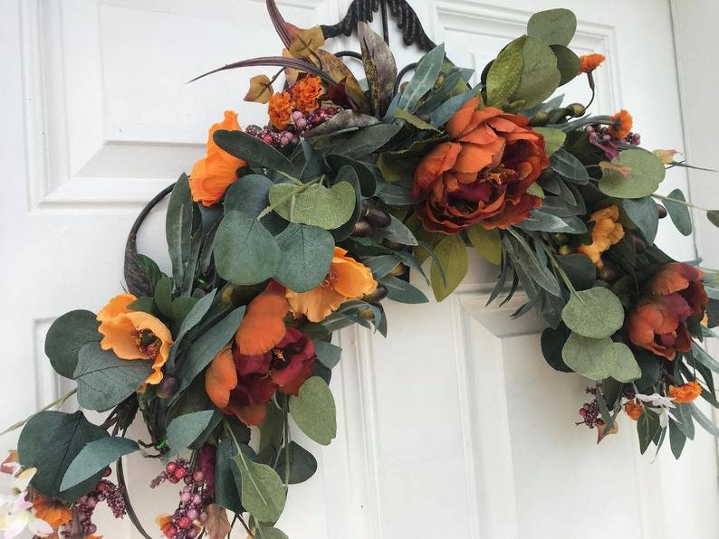 FALL FLORAL ARCH ~ Farmhouse Inspired Arch~ Fall Door Decor~ Eucalyptus ...