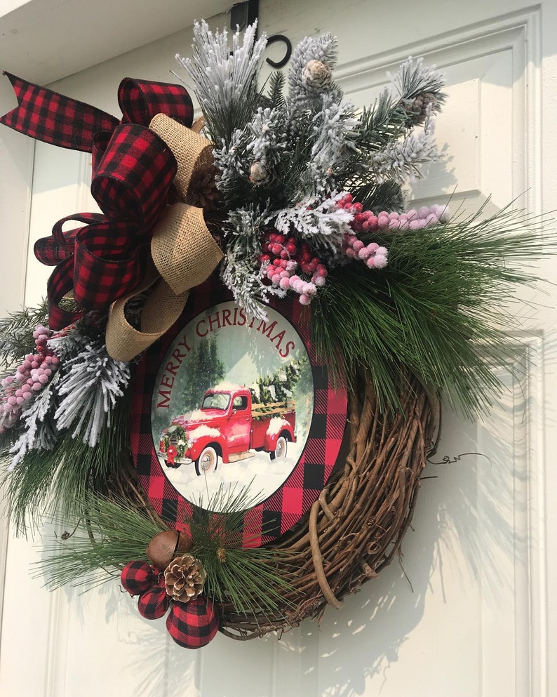RUSTIC EVERGREEN WREATH Christmas Door Wreath Christmas - Etsy