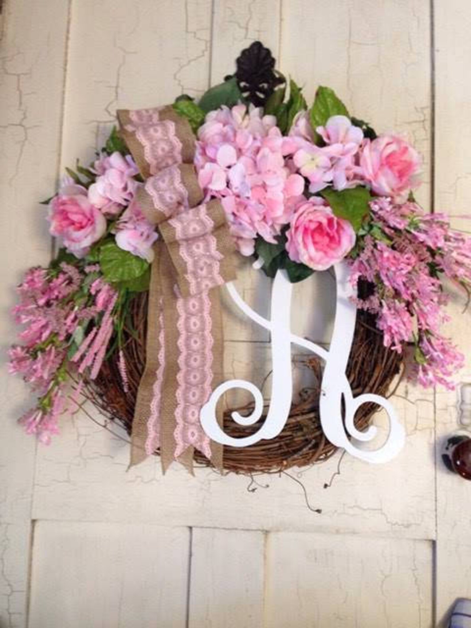 MONOGRAM WREATH Spring Door Wreath Rustic Monogram Wreath - Etsy