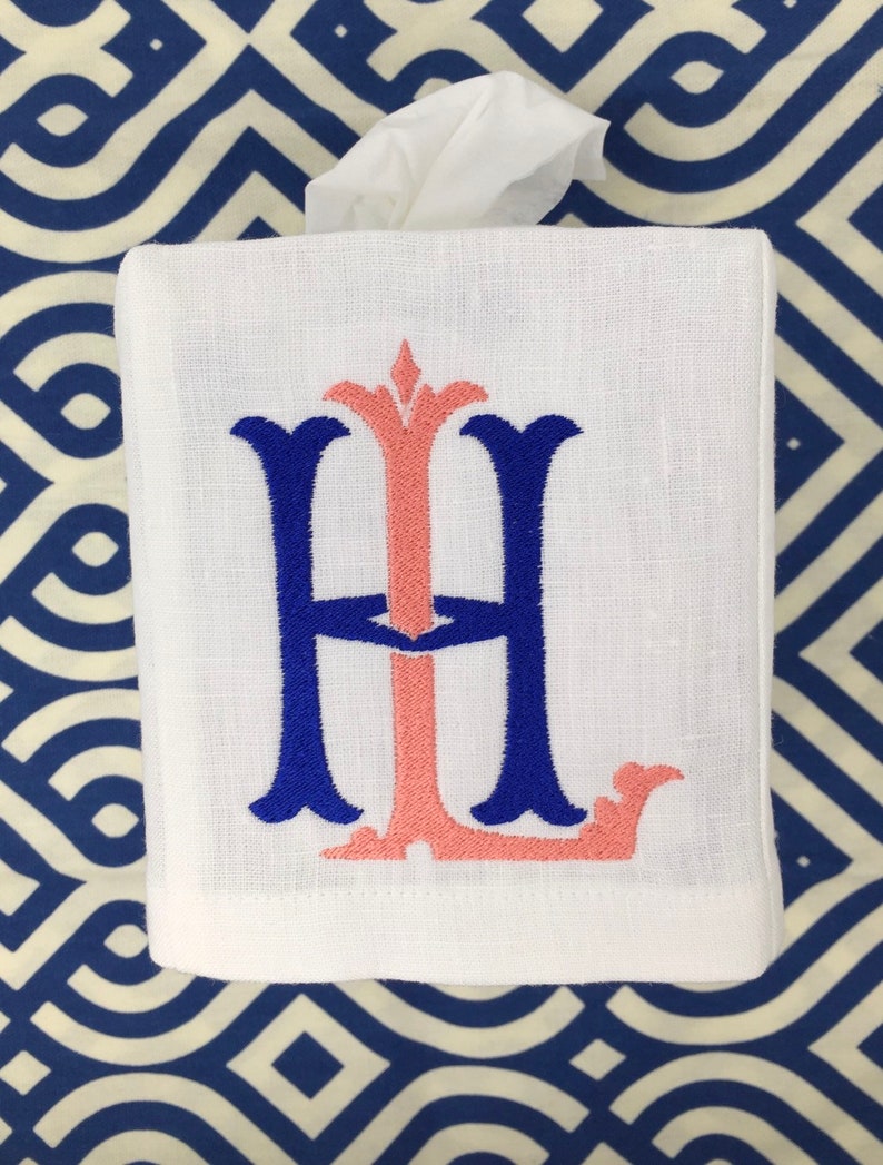 Monogrammed Tissue Box Cover 2 Letter Heirloom monogram | Etsy