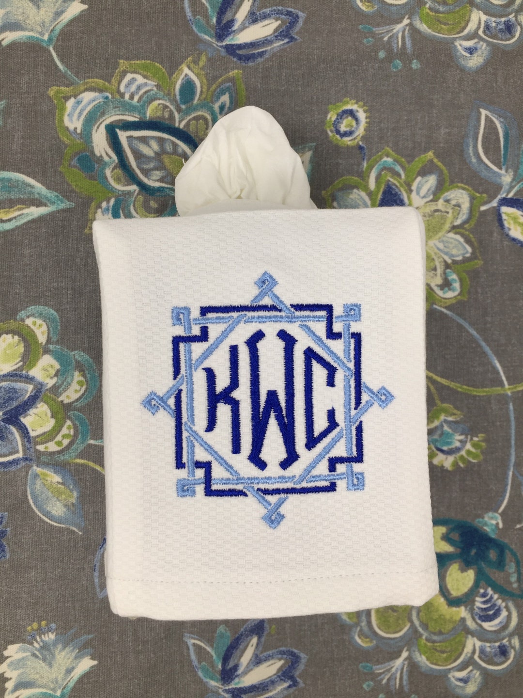 Monogrammed Tissue Box Cover-rattan Monogram, Monogrammed Gift ...