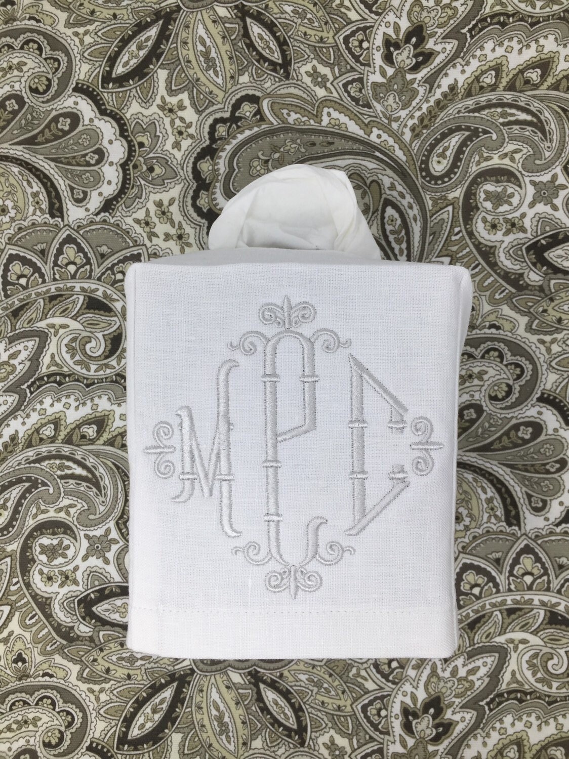 Monogrammed Tissue Box Cover Linen Bamboo | Etsy