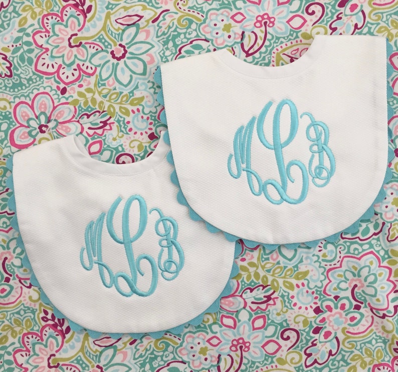Monogrammed Baby Bib: Pique Cotton With Ric Rac Trim - Etsy
