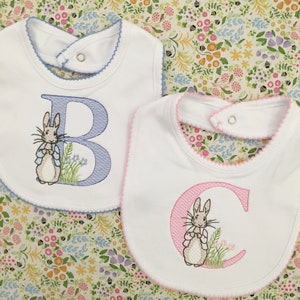 Monogrammed Bunny Initial Bib With Picot Trim, Baby Shower Gift ...