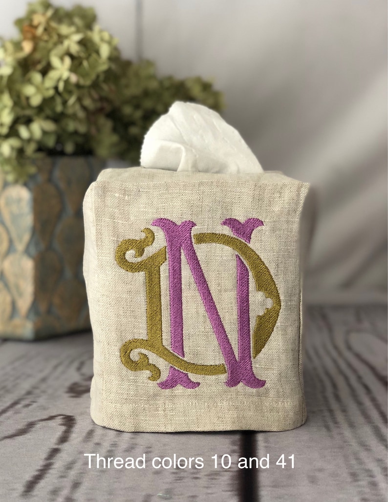 Monogrammed Tissue Box Cover 2 Letter Heirloom monogram | Etsy
