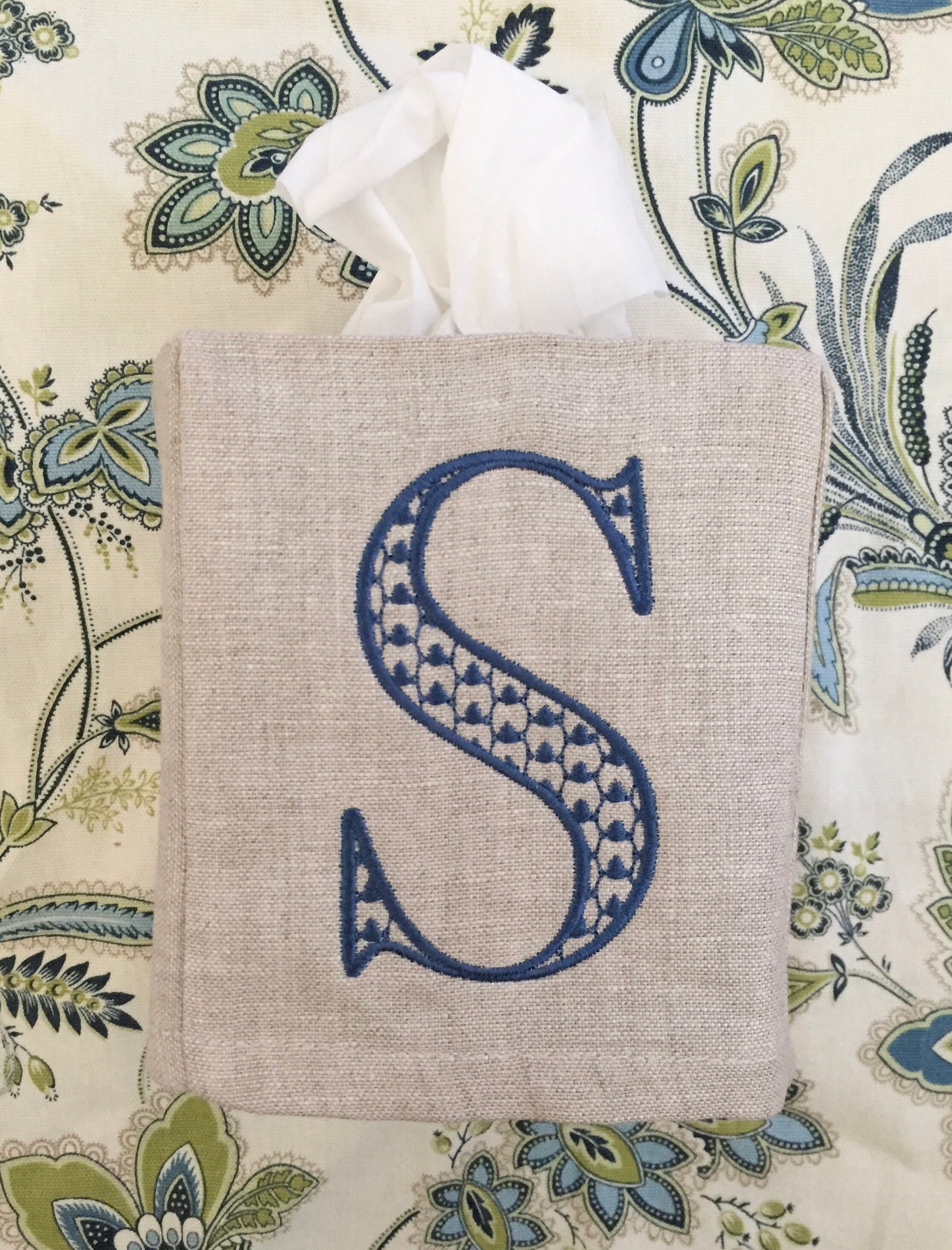 Monogrammed Tissue Box Cover-adorn Initial Monogrammed - Etsy