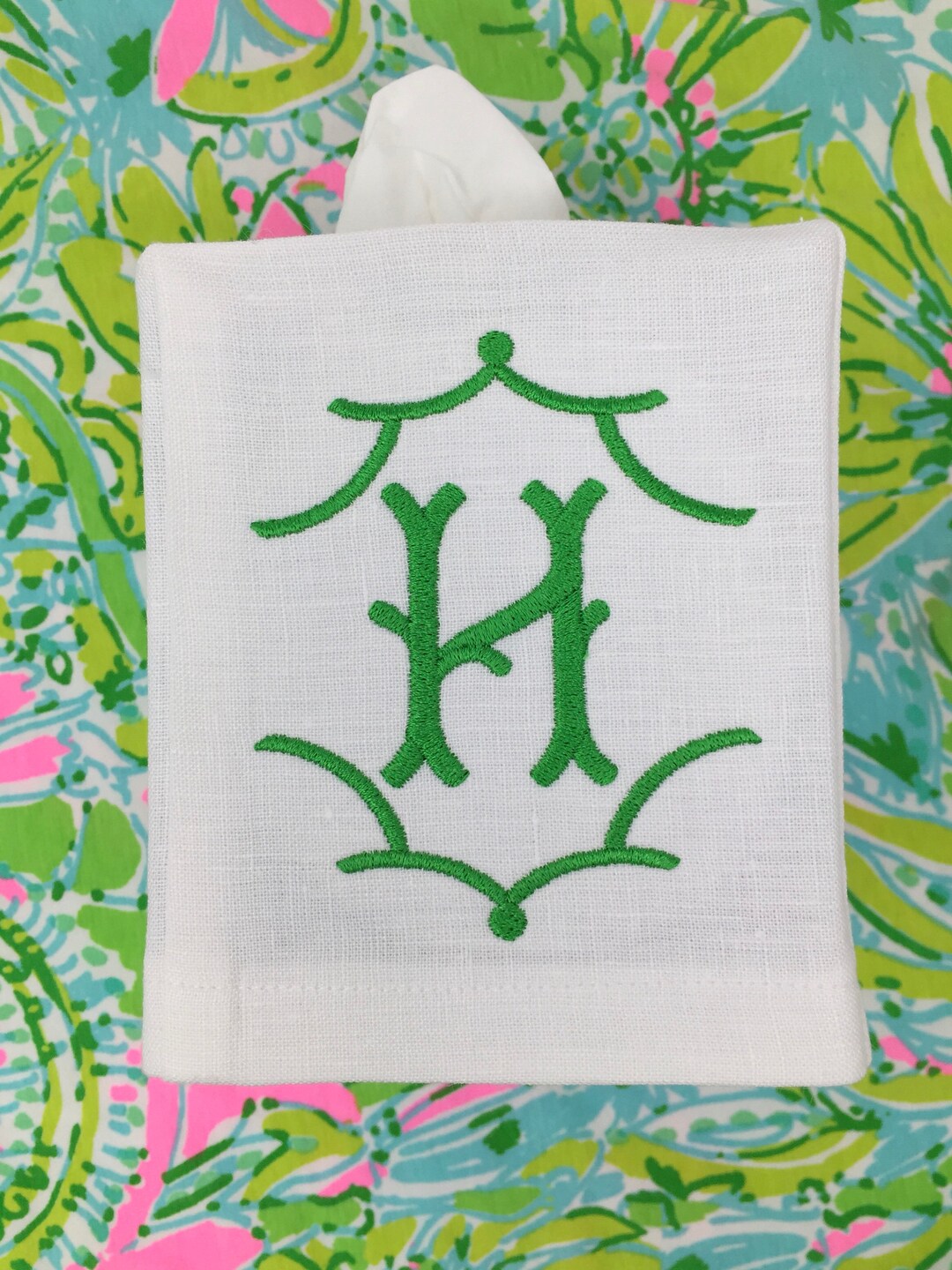 Monogrammed Tissue Box Cover Linen-temple Monogram, Monogrammed Gift ...