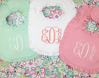 Monogrammed Bib With Ruffle Baby Shower Gift Personalized | Etsy