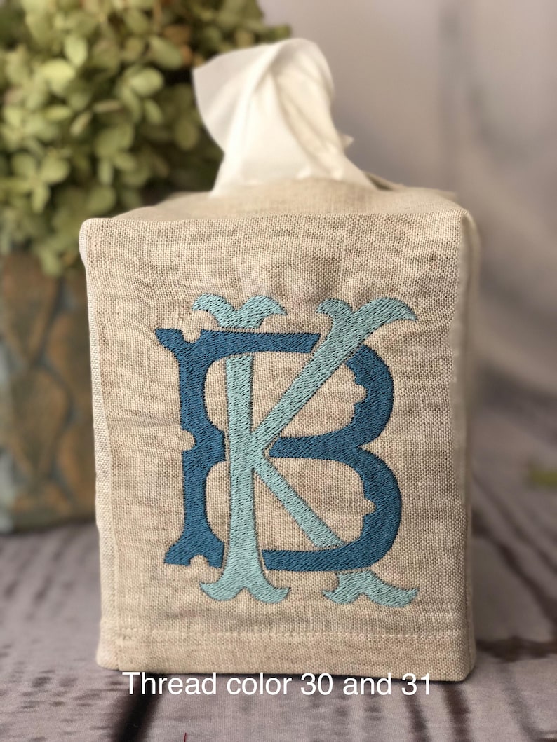 Monogrammed Tissue Box Cover 2 Letter Heirloom monogram | Etsy