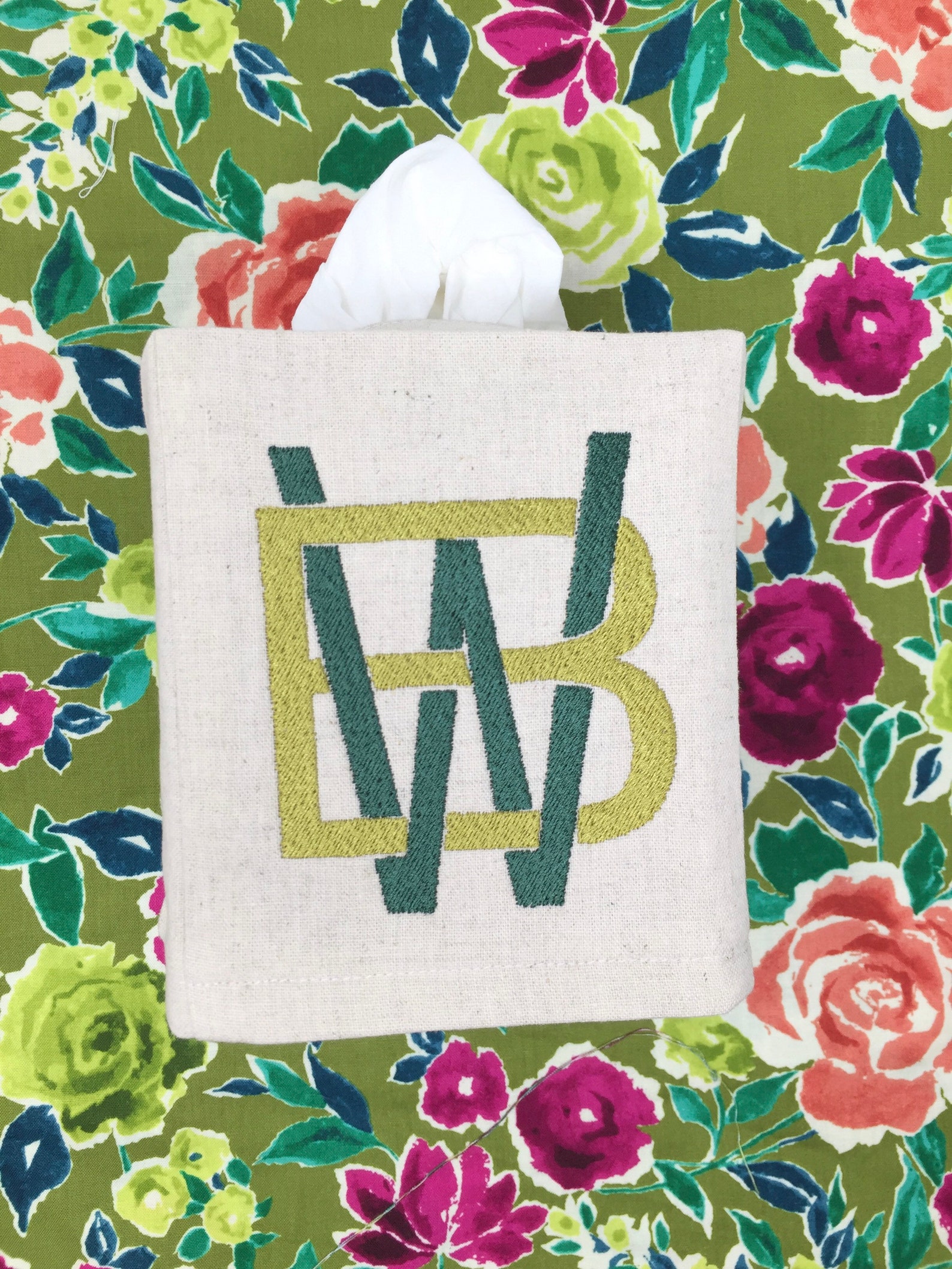 Monogrammed Tissue Box Cover- 2 Letter Modern Monogram, Monogrammed ...