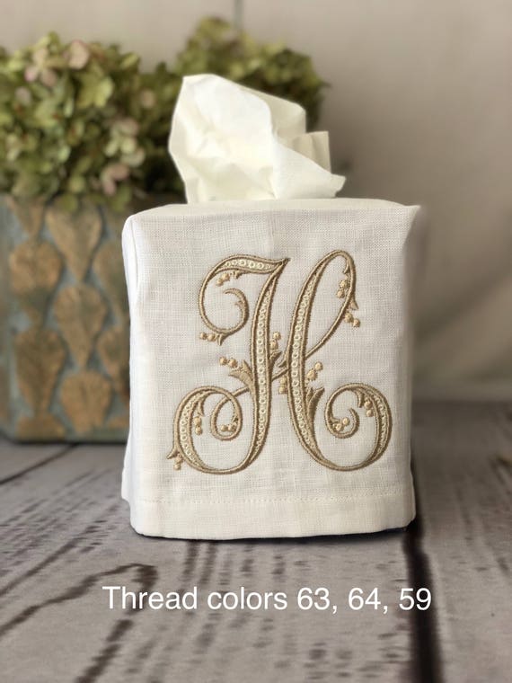 Monogrammed Tissue Box Cover flourish Initial Monogrammed Gift personalized Gift hostess Gift Etsy