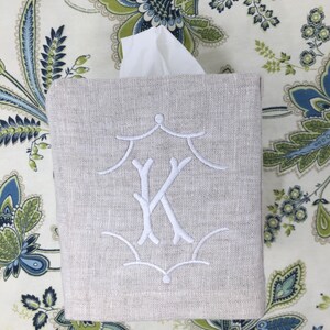 Monogrammed Tissue Box Cover Linen-temple Monogram, Monogrammed Gift ...