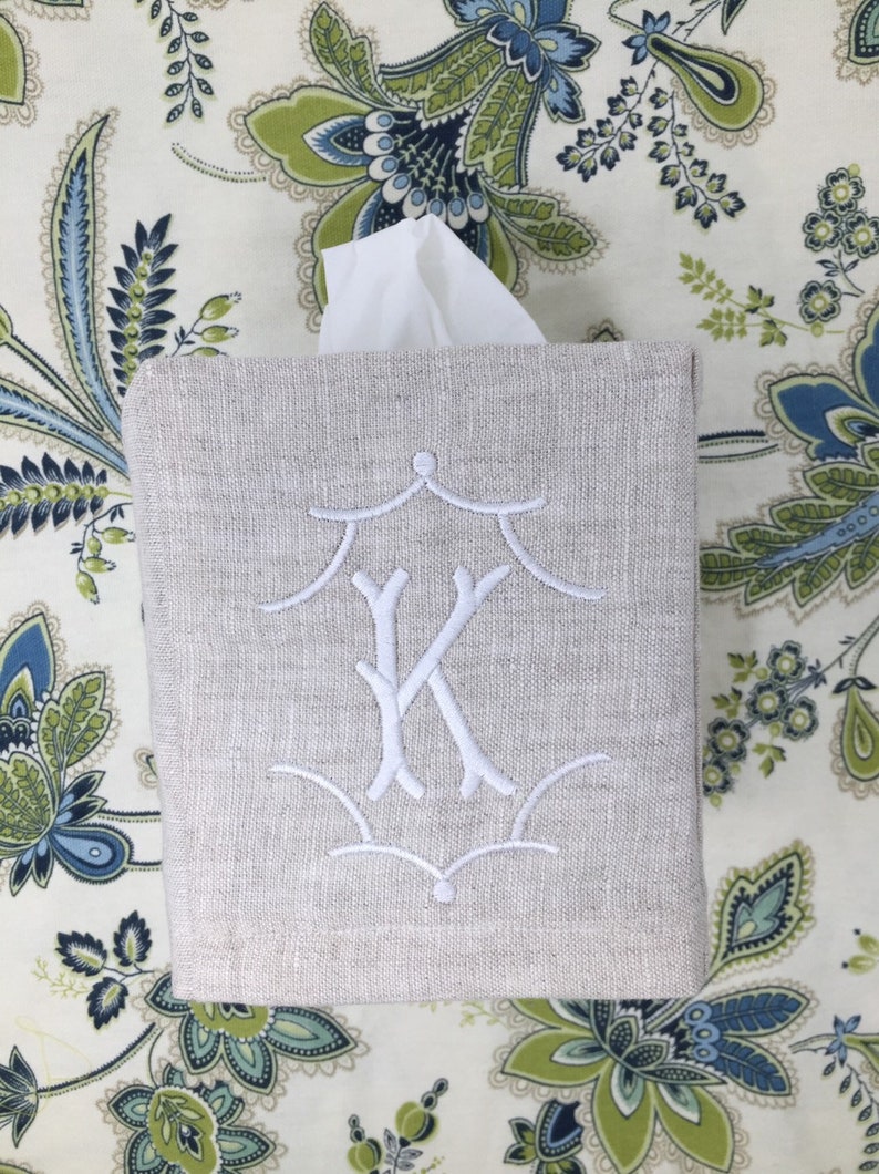 Monogrammed Tissue Box Cover Linen-temple Monogram, Monogrammed Gift ...