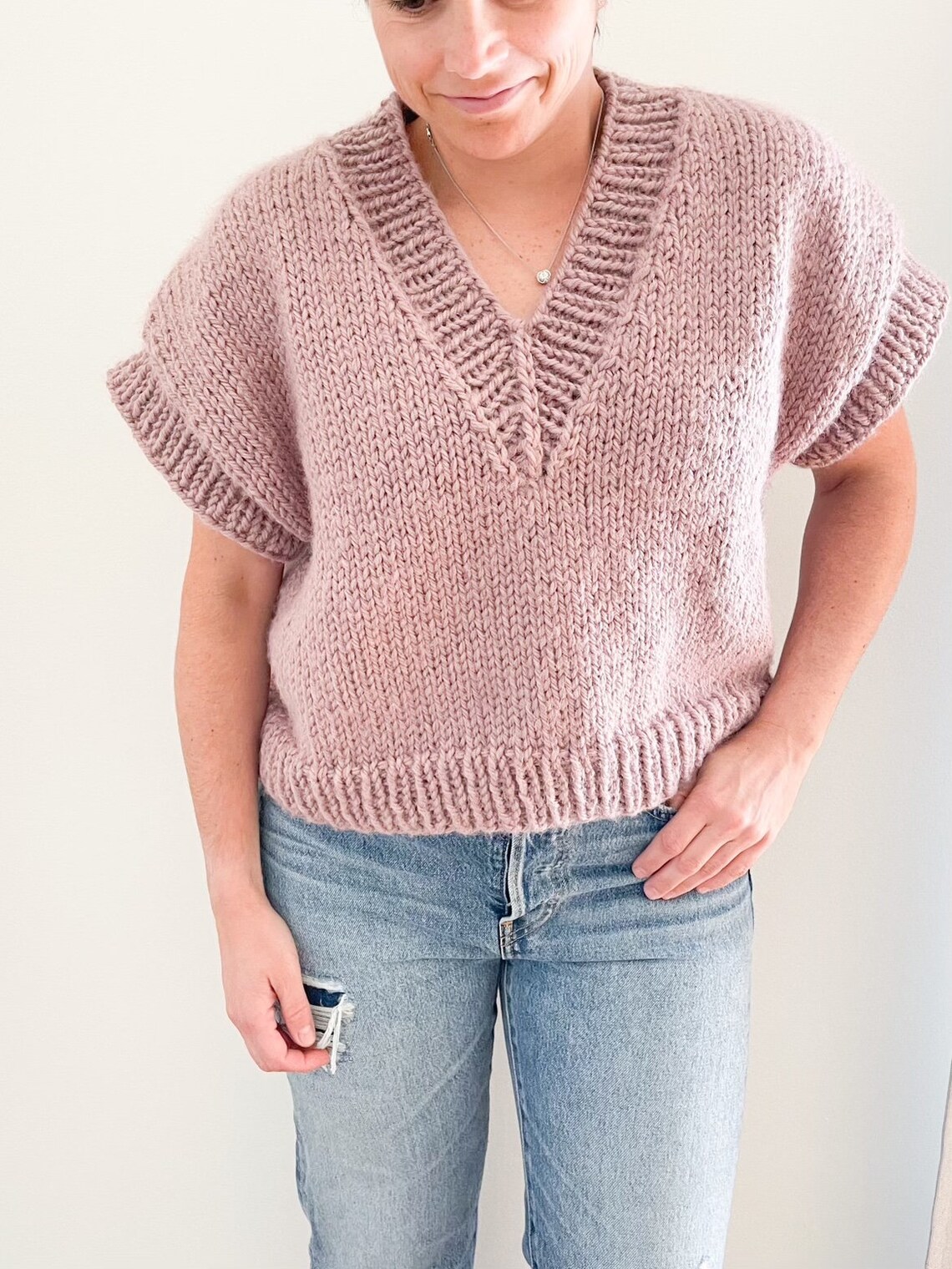 Knit Oversized Chunky Slipover Vest Easy Knitting Pattern Beginner Vest ...