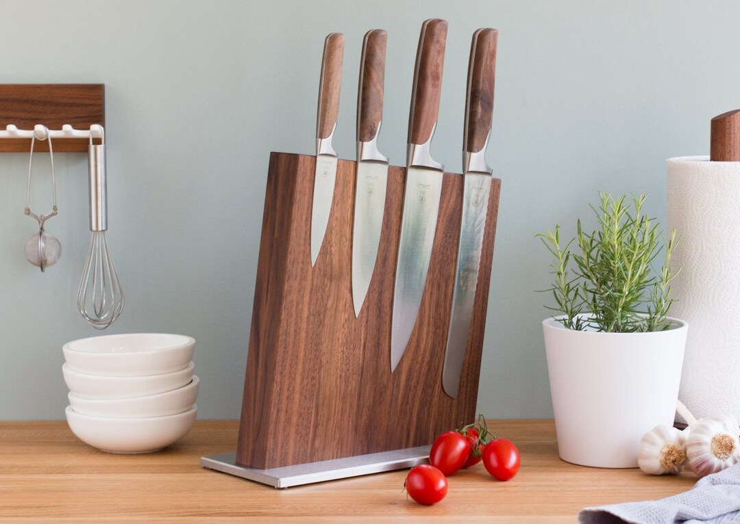 Messerblock Nussbaum magnetisch edel Holz massiv modern stabil für ...