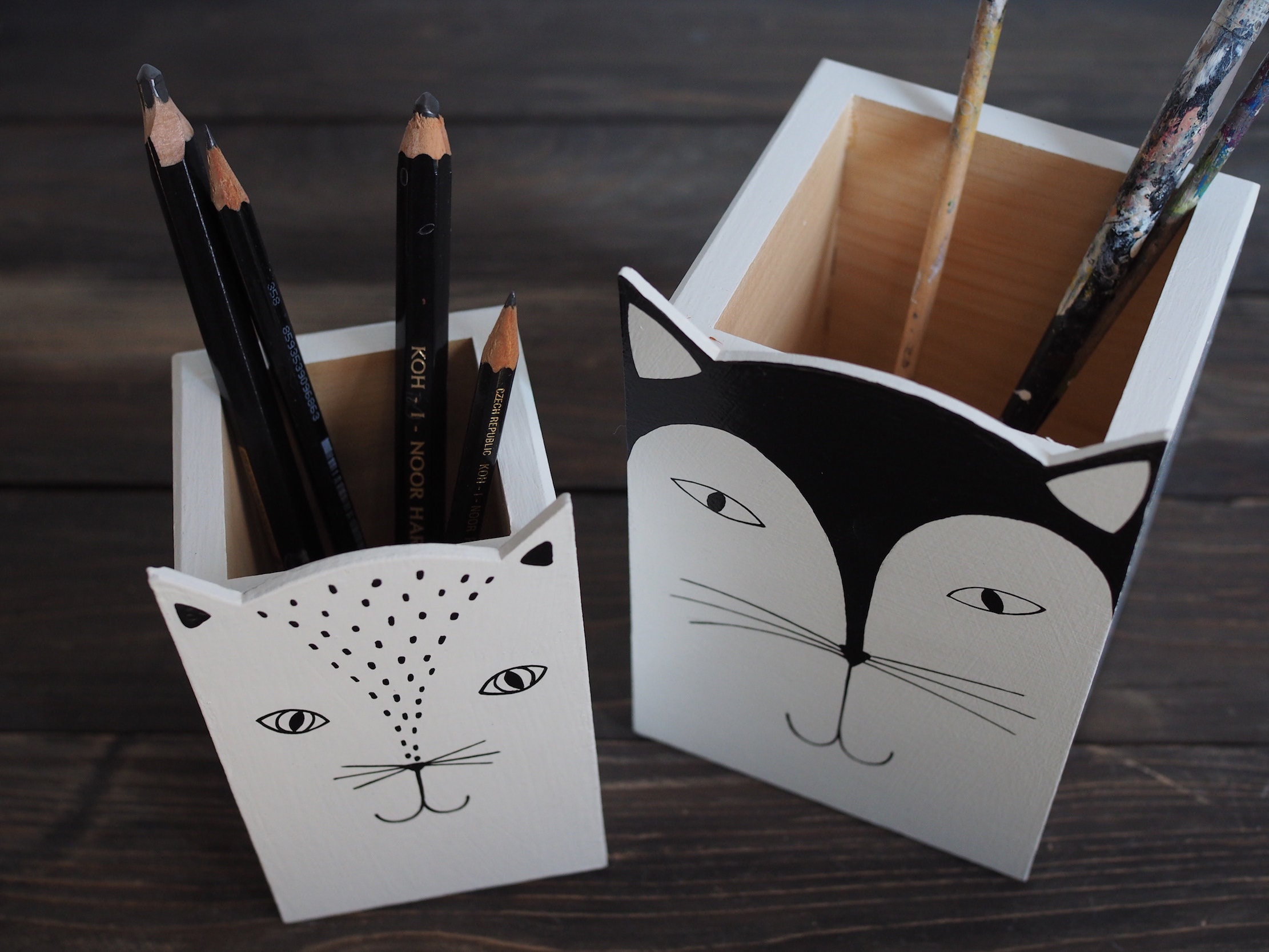 LARGE or SMALL cat wooden pencil box crayon box pencil | Etsy