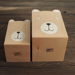 The Box LARGE or SMALL, Natural Wood Bear, Pencil Box , Pencil Holder ...