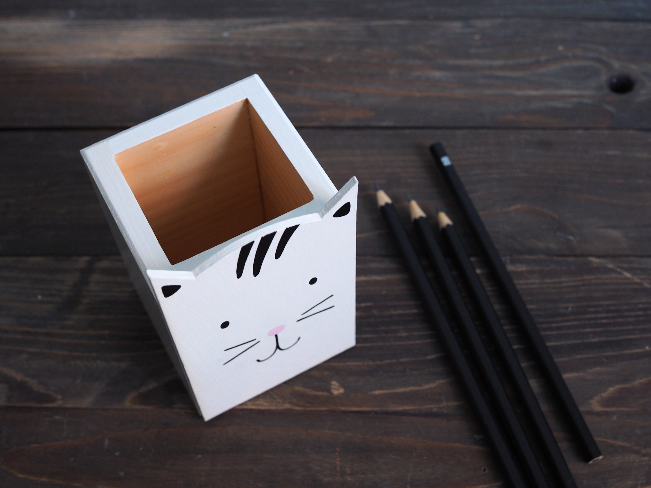 LARGE or SMALL wooden pencil box CAT crayon box pencil | Etsy