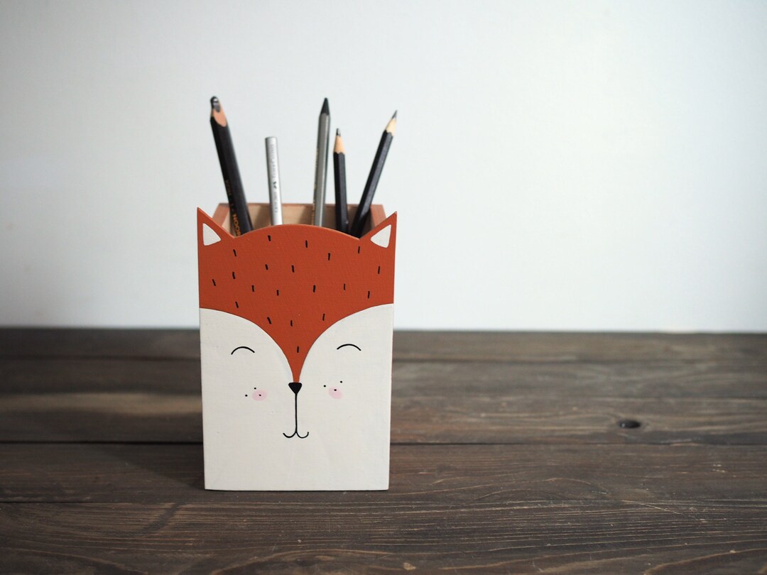 LARGE or SMALL Wooden Pencil Box FOX Crayon Box, Pencil Holder, Kids ...