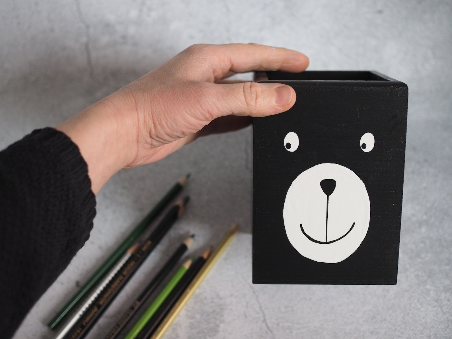 Wooden Pencil Holder, Crayon Box, Pencil Box, Kids Room Decor, Bear Art ...