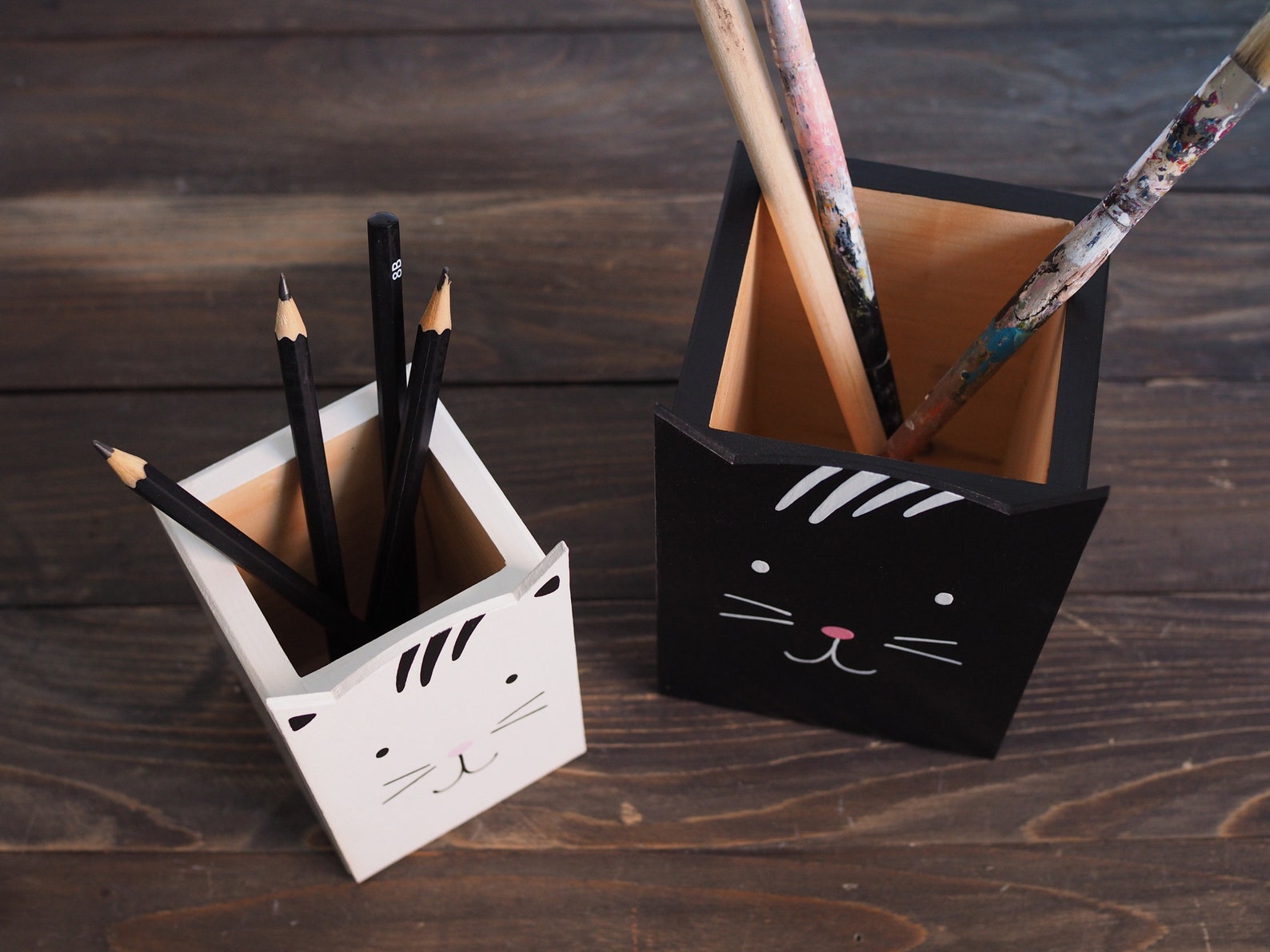 LARGE or SMALL wooden pencil box CAT crayon box pencil | Etsy