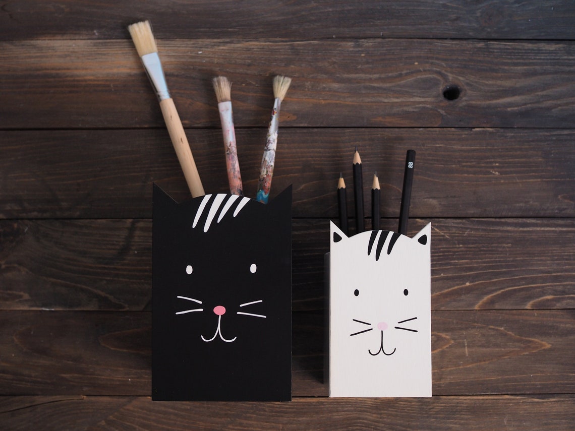LARGE or SMALL wooden pencil box CAT crayon box pencil | Etsy