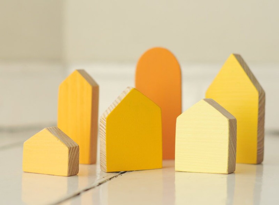 SET of 6 - Hand Painted Wooden Village, Miniature Village, Hand Painted ...