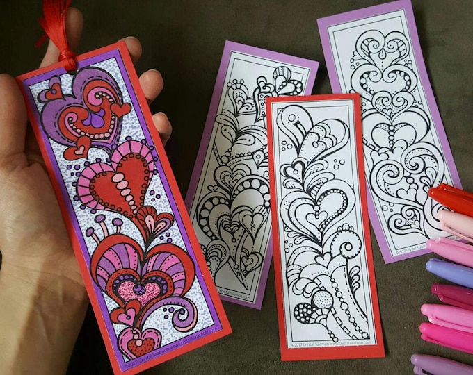 DOWNLOAD - 4 Heart Coloring Bookmarks Printable Heart Cards to Color ...