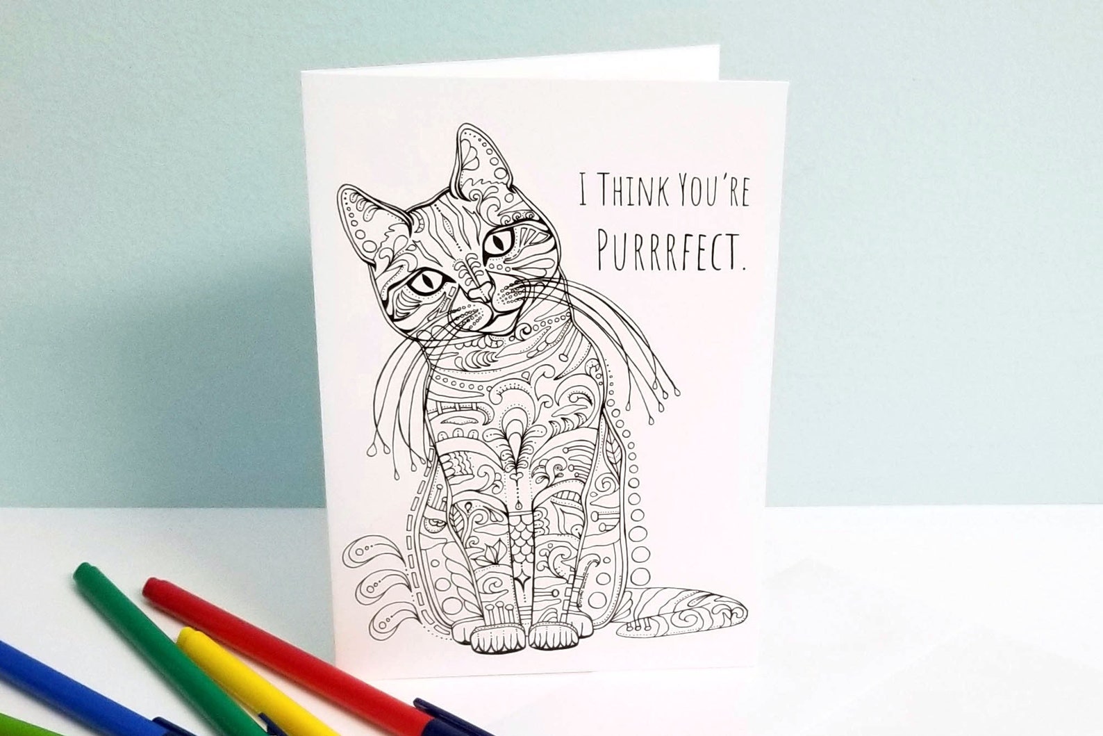 Kitty Cat Card Coloring Card to Customize for Thank You - Etsy