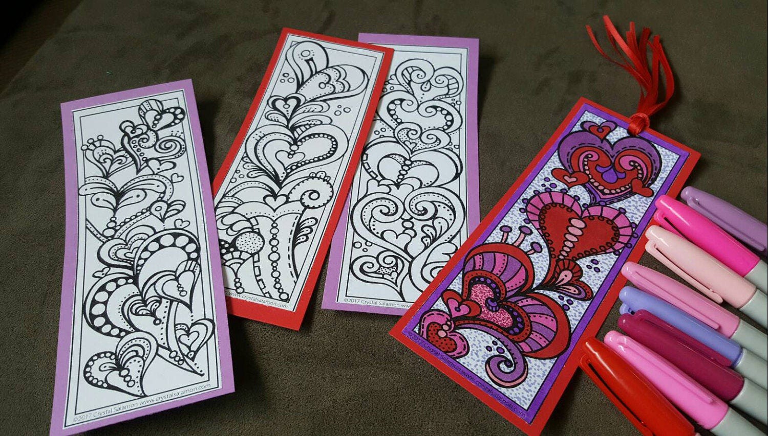 DOWNLOAD - 4 Heart Coloring Bookmarks Printable Heart Cards to Color ...