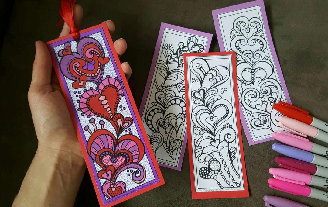 DOWNLOAD - 4 Heart Coloring Bookmarks Printable Heart Cards to Color ...