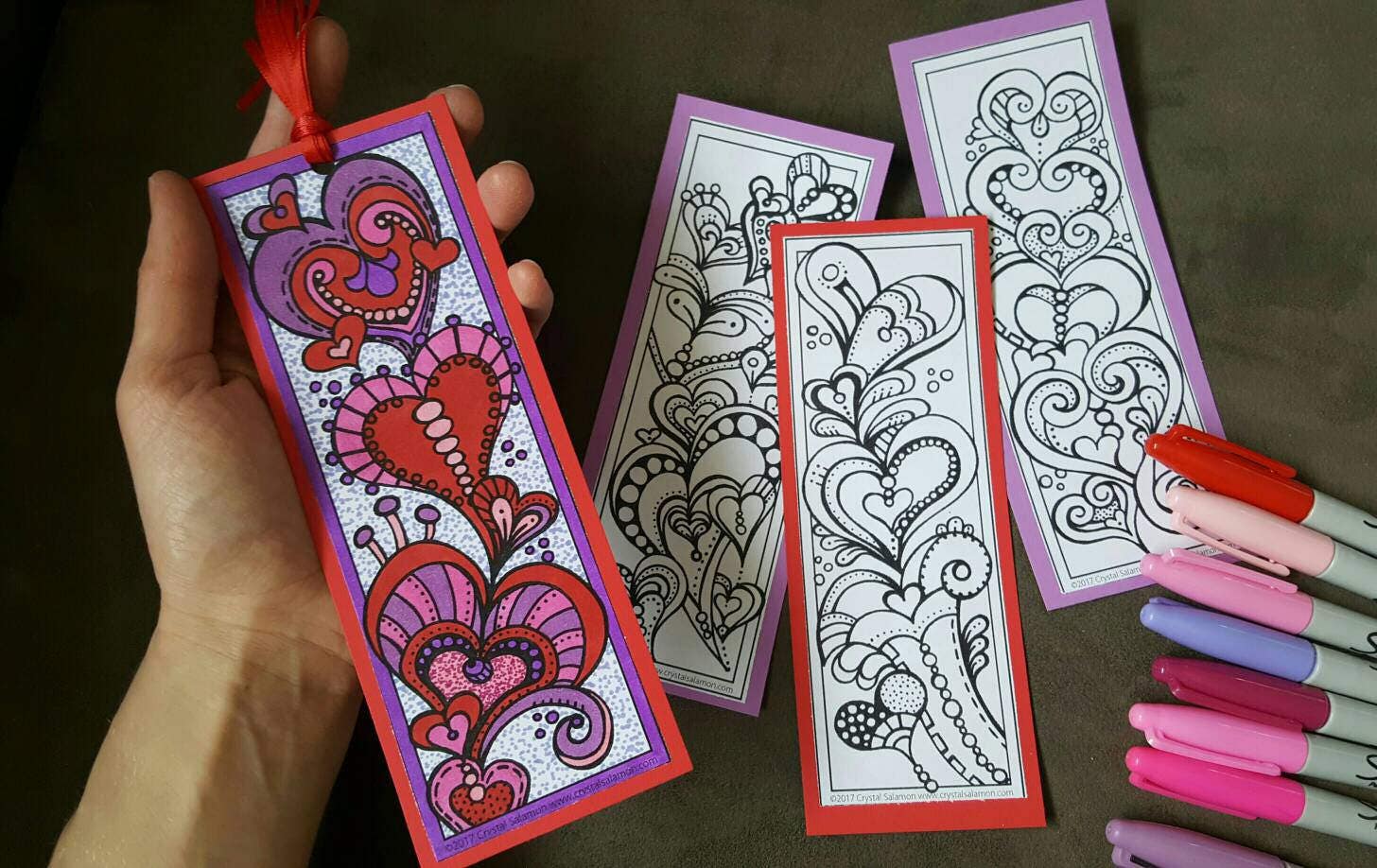 DOWNLOAD - 4 Heart Coloring Bookmarks Printable Heart Cards to Color ...