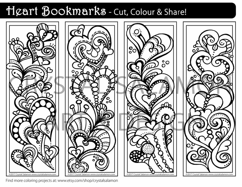 DOWNLOAD - 4 Heart Coloring Bookmarks Printable Heart Cards to Color ...