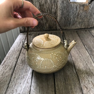 Antique Stoneware Teapot Korean Slipware With Cane Handle - Etsy