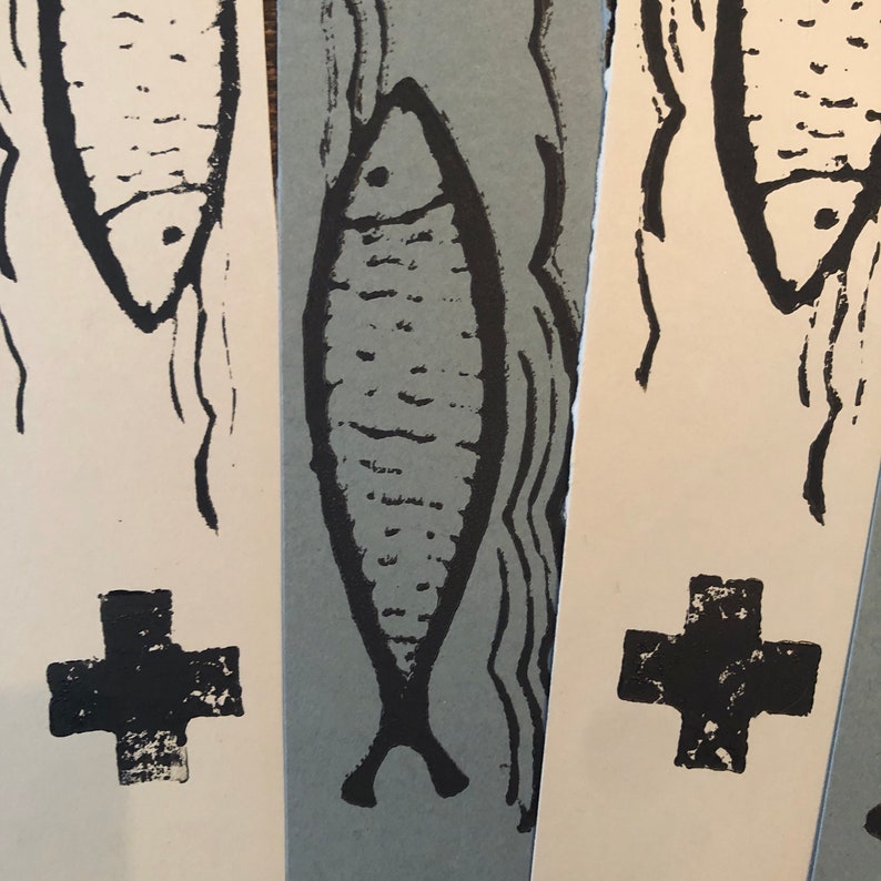 FISH CROSS Bookmarks Individual or Set of 5 Block Printed | Etsy