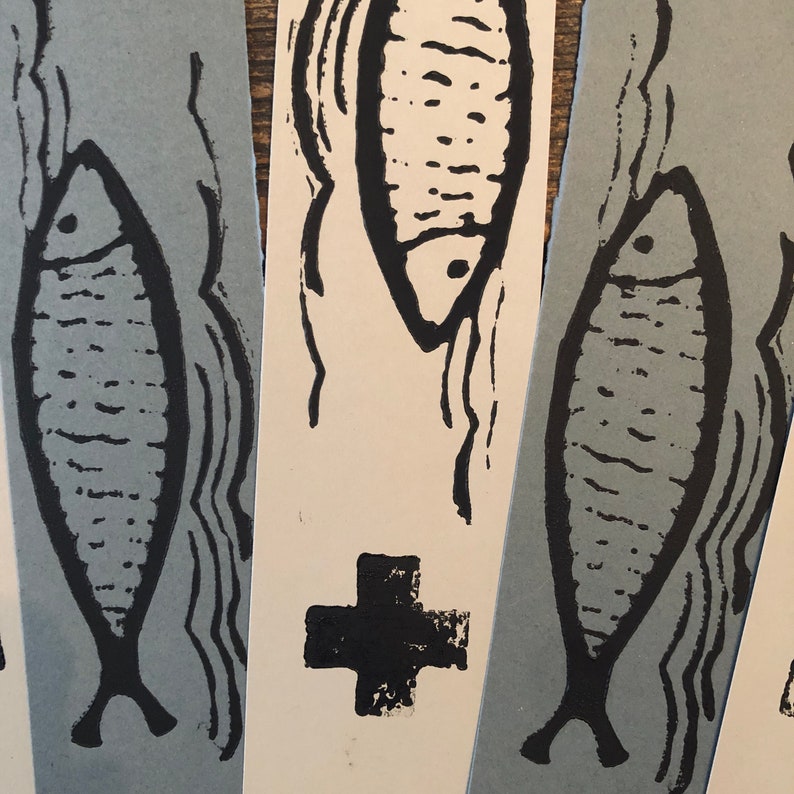 FISH CROSS Bookmarks Individual or Set of 5 Block Printed | Etsy