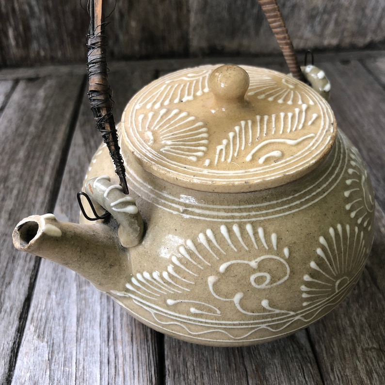 Antique Stoneware Teapot Korean Slipware With Cane Handle - Etsy