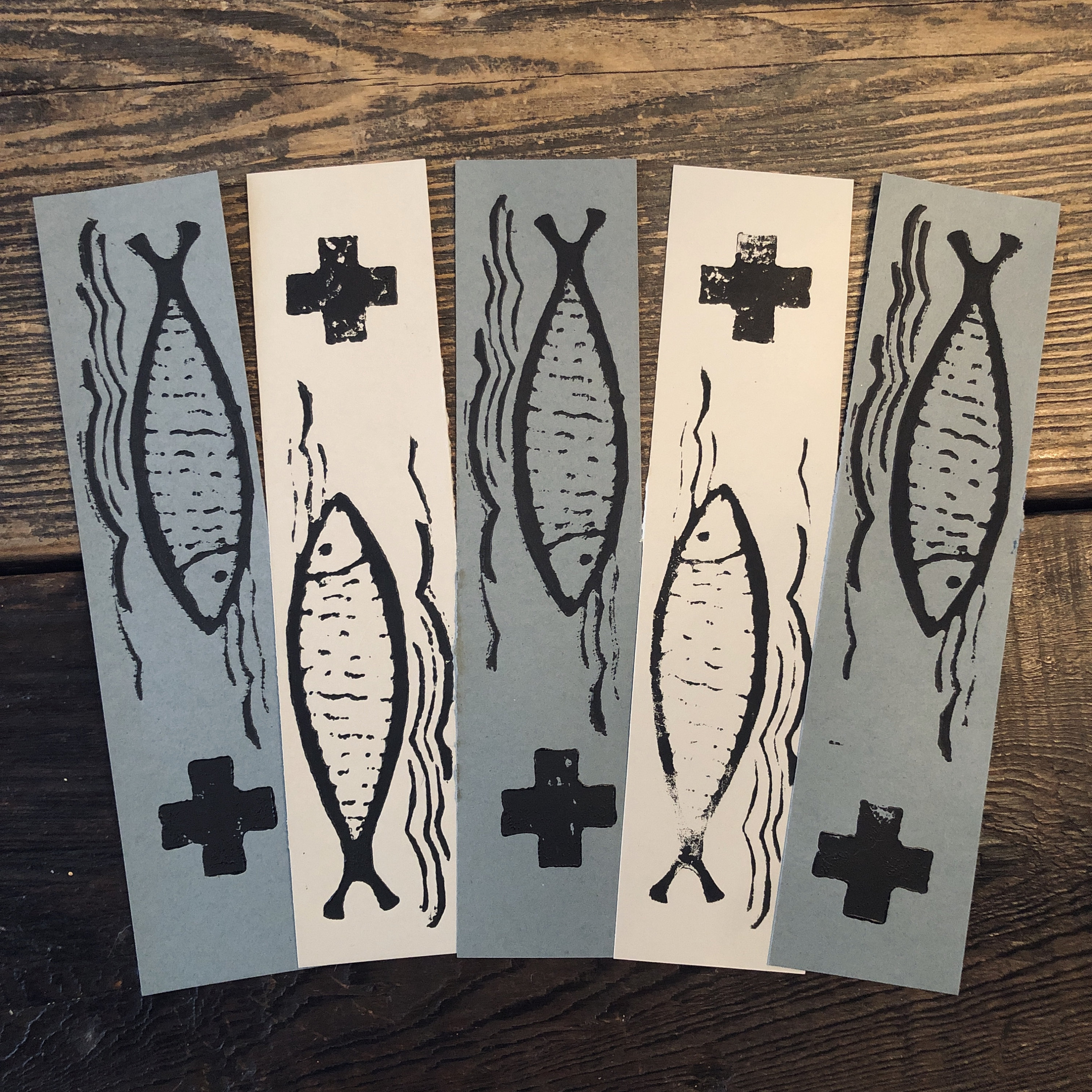 FISH CROSS Bookmarks Individual or Set of 5 Block Printed - Etsy