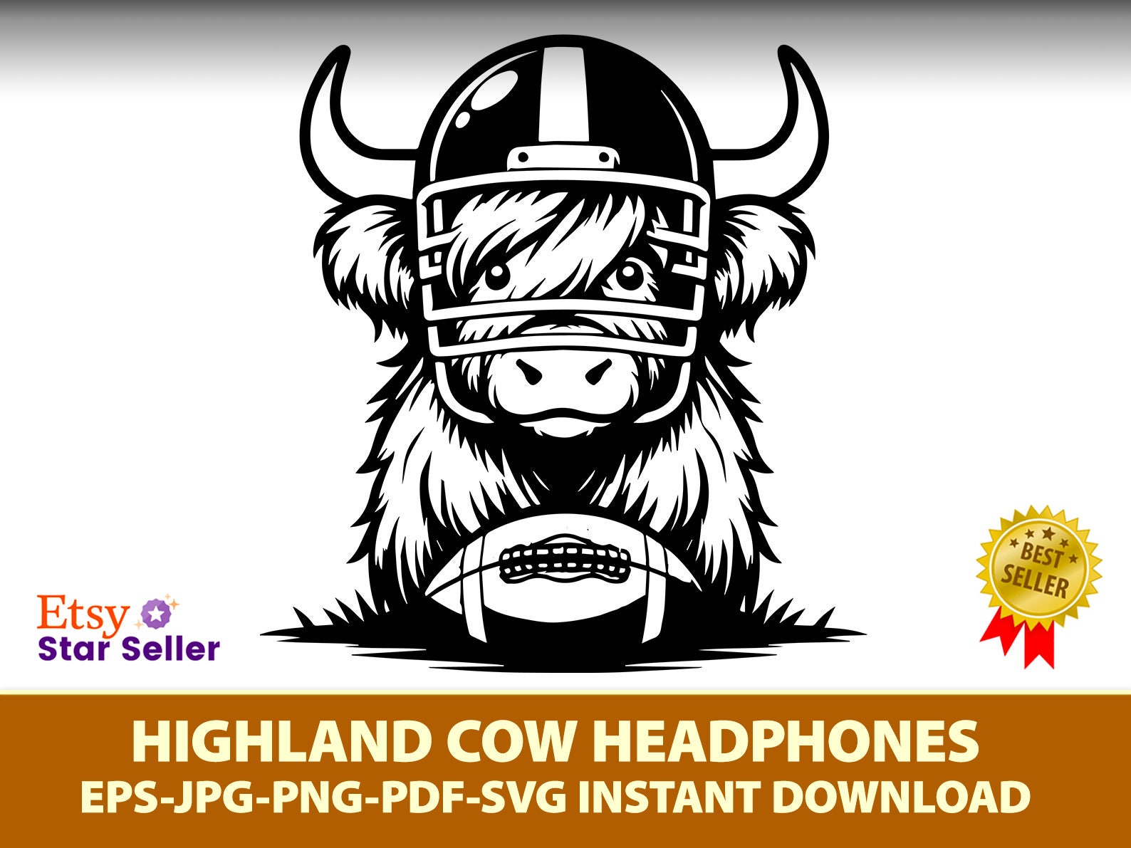 Cute Highland Cow Football Themed Sitting SVG-PNG-JPG, Cow, Cute Cow ...