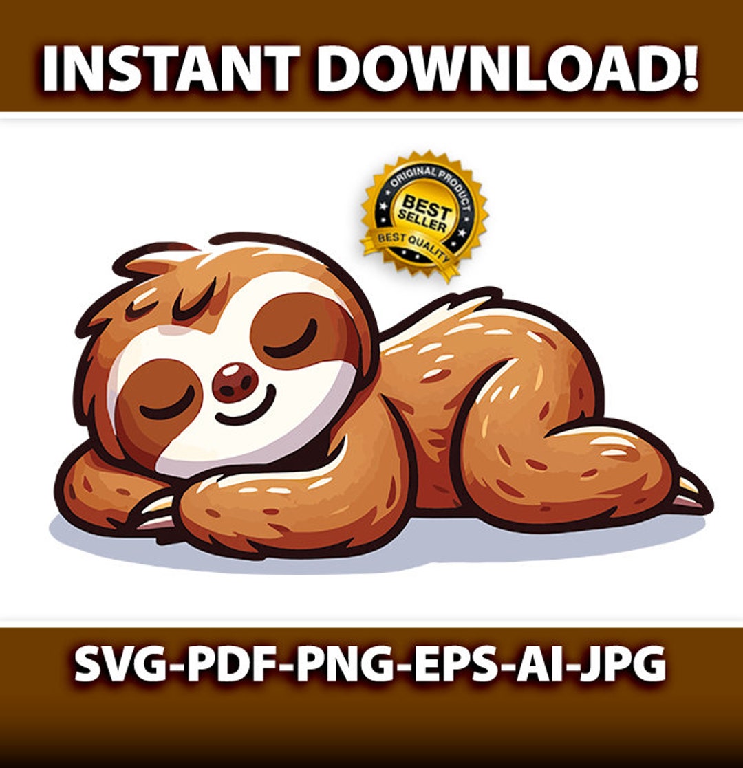 Cute Lazy Sloth PNG-JPG-SVG, Sloth Humor, Sleeping Sloth Graphic, Funny ...