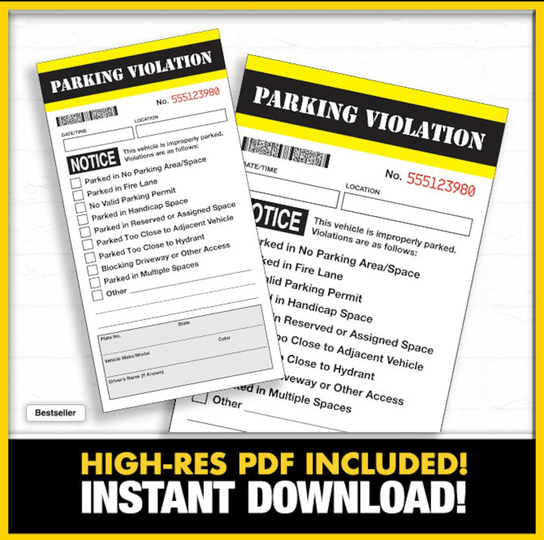 Prank Parking Tickets Print at Home PDF, Parking Violation, Humor ...