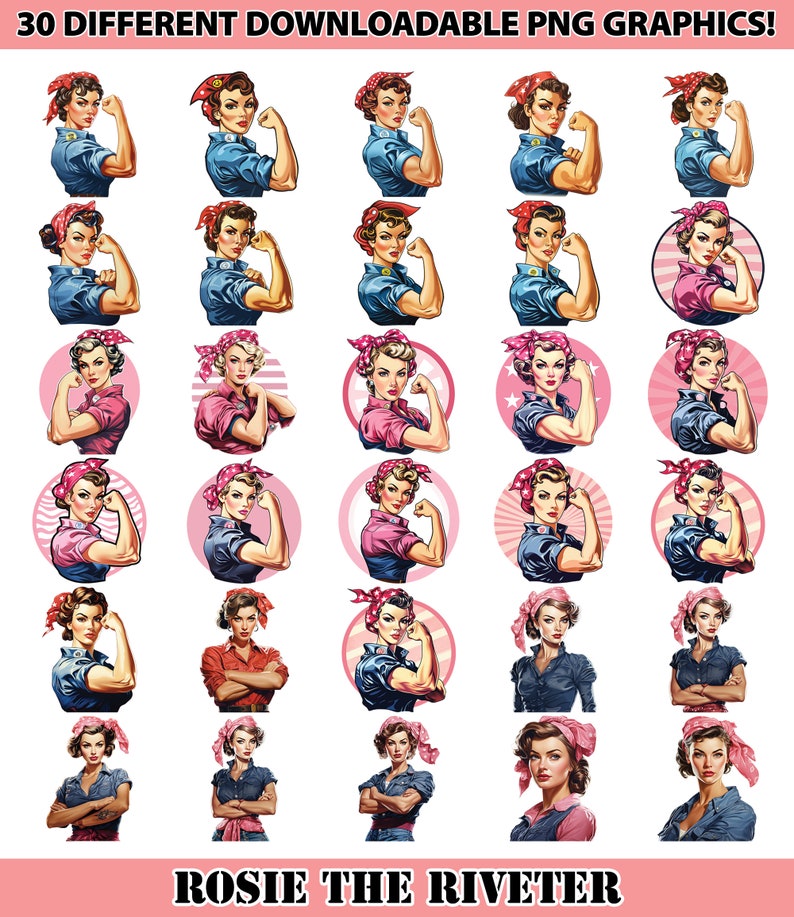 Rosie the Riveter PNG Design 30-pack, Woman Power Files, Girl Power ...