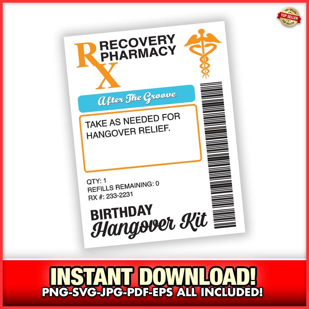 Prescription Hangover Kit Birthday Bottle Recovery Kit Printable Label, Party Favor, Party Girls ...