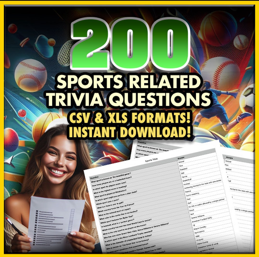 200 Sports Trivia Questions Instant Download CSV-XLS Sporting Questions ...