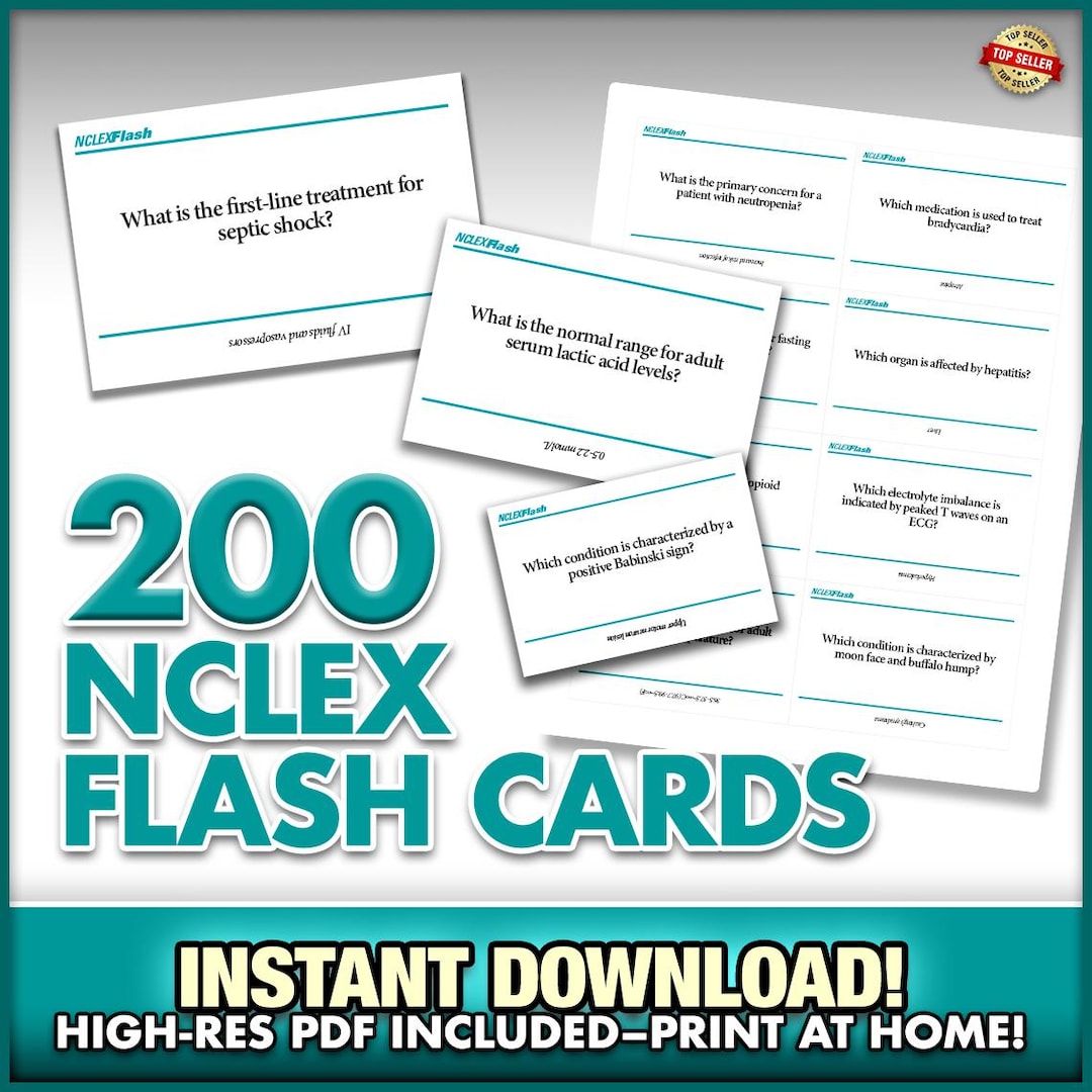 NCLEX Nursing Test Study Flash Cards Instant PDF Download, Cut and ...