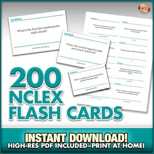 NCLEX Nursing Test Study Flash Cards Instant PDF Download, Cut and ...