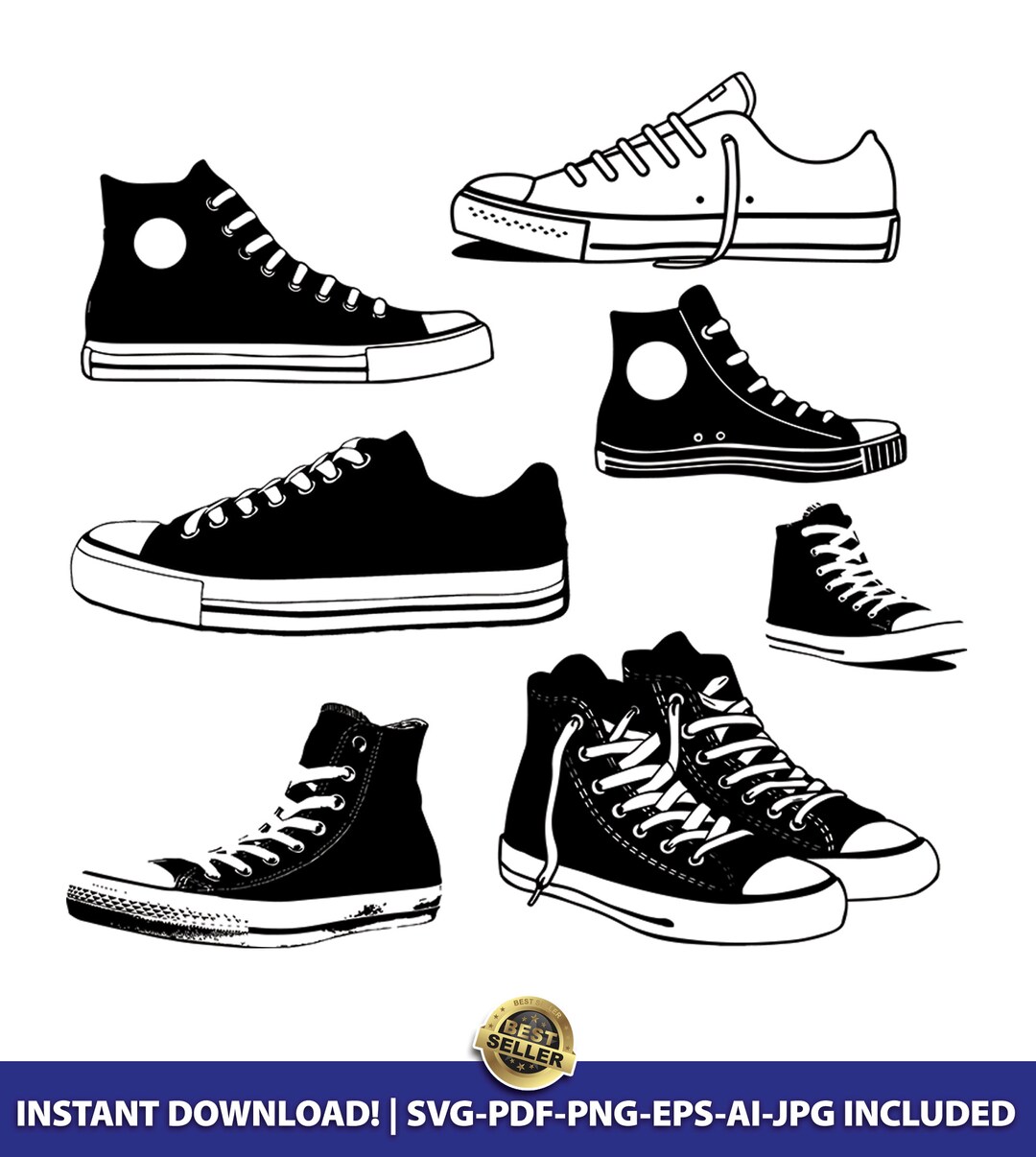Chucks Instant Digital Download SVG-EPS-PNG, Shoes, Sneakers, Converse ...