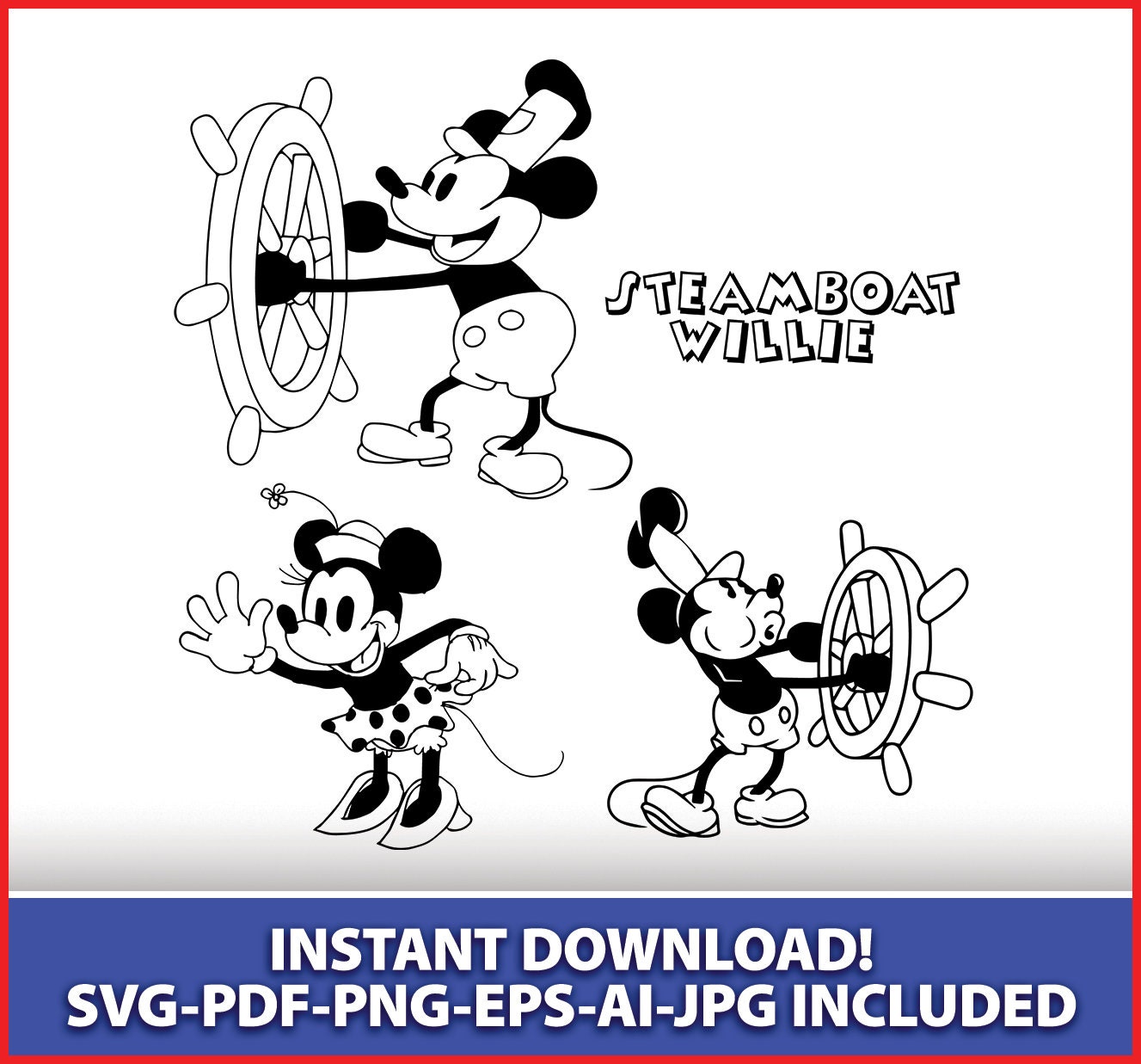 Steamboat Willie SVG-PNG-JPG, Instant Digital Download, Cut File, Cricut, Silhouette, Glowforge ...